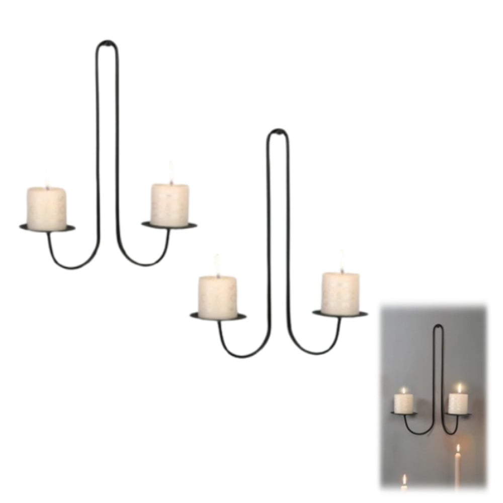Metal Wall Candle Sconce Holder Set of 2, Black Double Arm Metal Wall ...