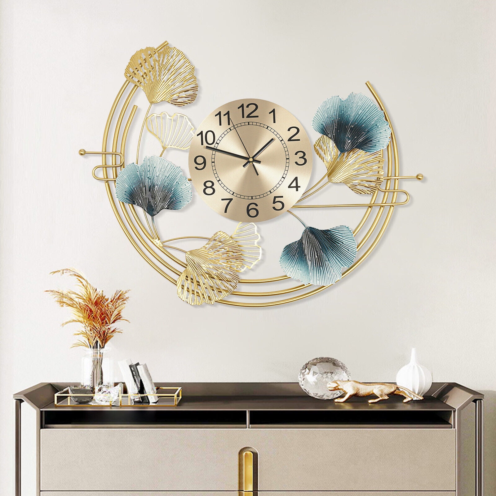 Metal Wall Clocks,Battery Powered Ginkgo Leaf Silent Wall Clock,Wall Decorative Art Wall Clock ...