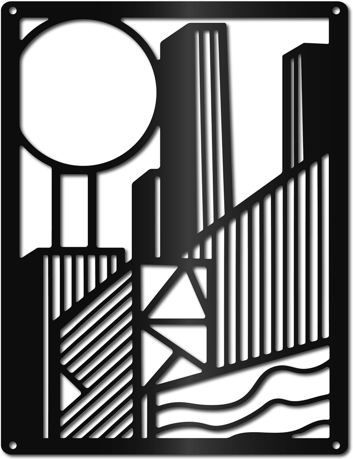 Metal Wall Decor Black Building Wall Art Modern Geometric Hanging ...