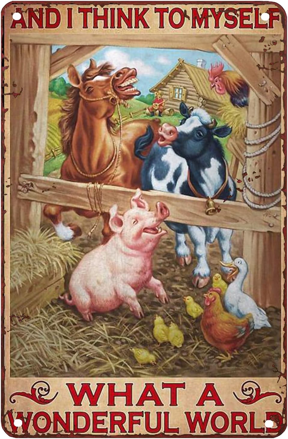 Metal Wall Decor Farmer Animals Think What A Wonderful World Farm Signs ...