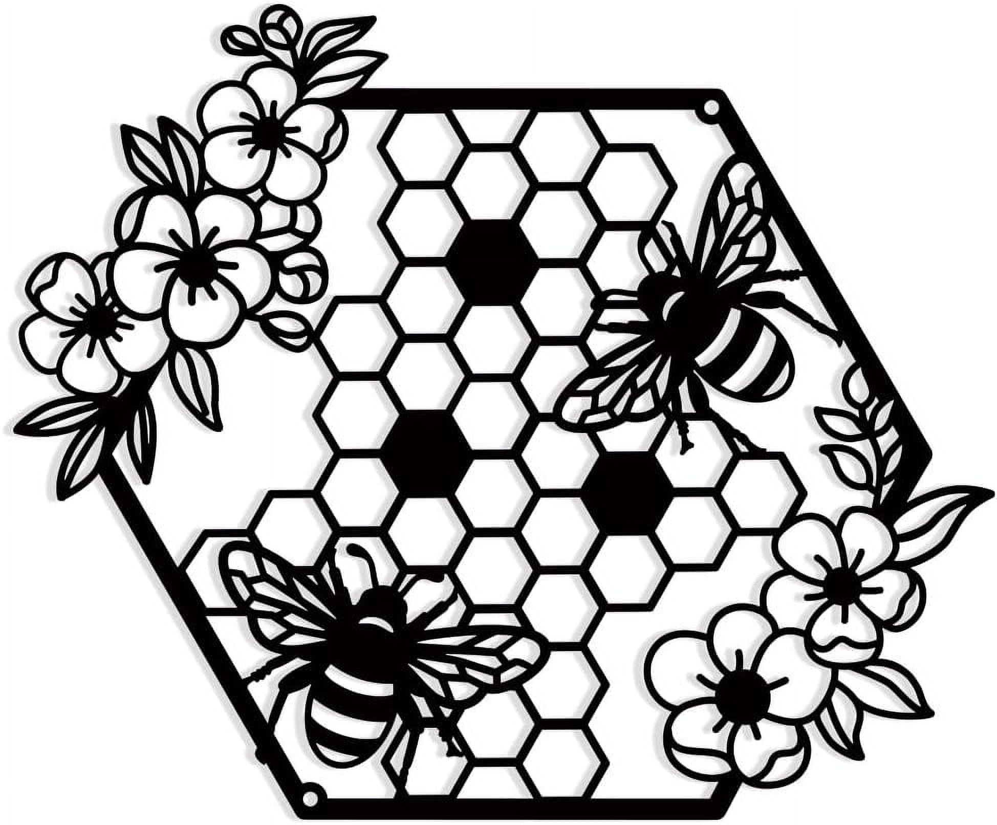Metal Wall Decor Honey Bees and Hives with Flowers Art Decoration Black ...