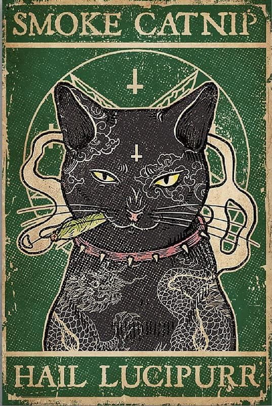 Metal Wall Decor for Living Room Smoke Catnip Hail Lucipurr Black Cat ...