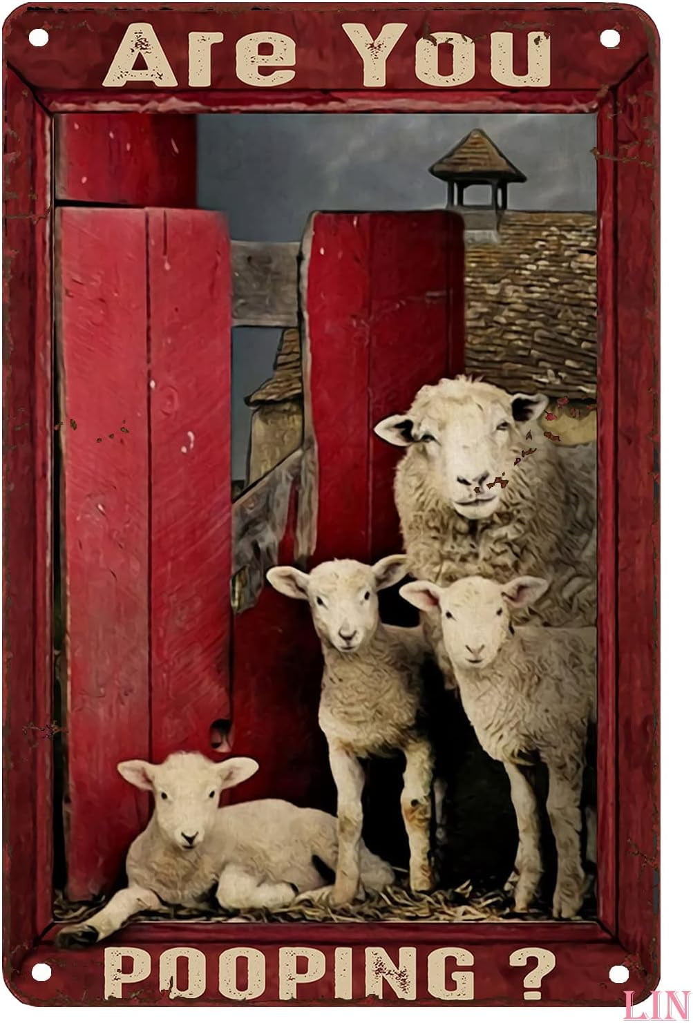Metal Wall Decor Sheep are You Pooping Vintage Funny Sheep Bathroom ...