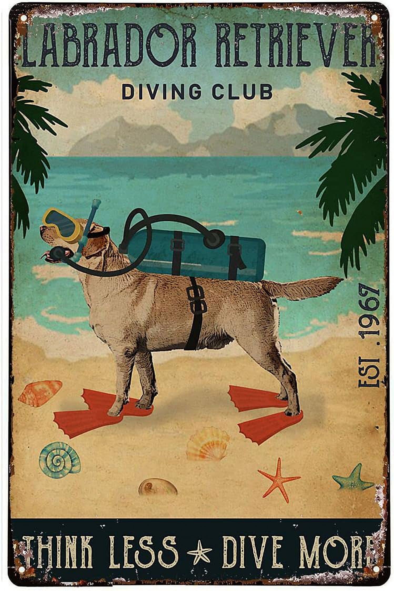 Metal Wall Decor Vintage Diving Club Labrador Retriever Retro Art Tin ...