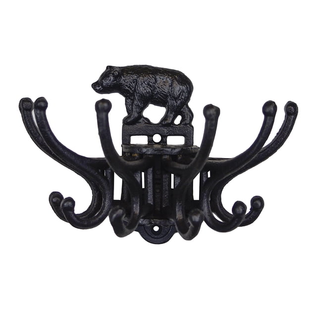 Metal Wall Mount Black Bear Coat Hook 6 Key Hooks Hat Rack Rustic ...