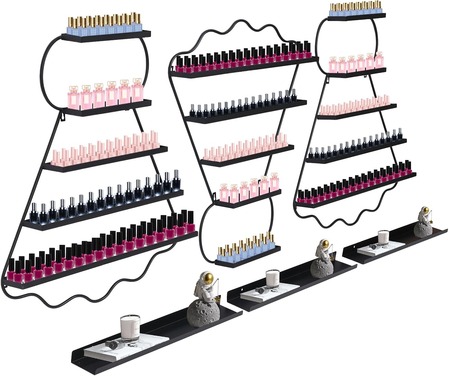 Metal Wall Mounted Nail Polish Storage Racks 5 Tiers Black Display Rack ...