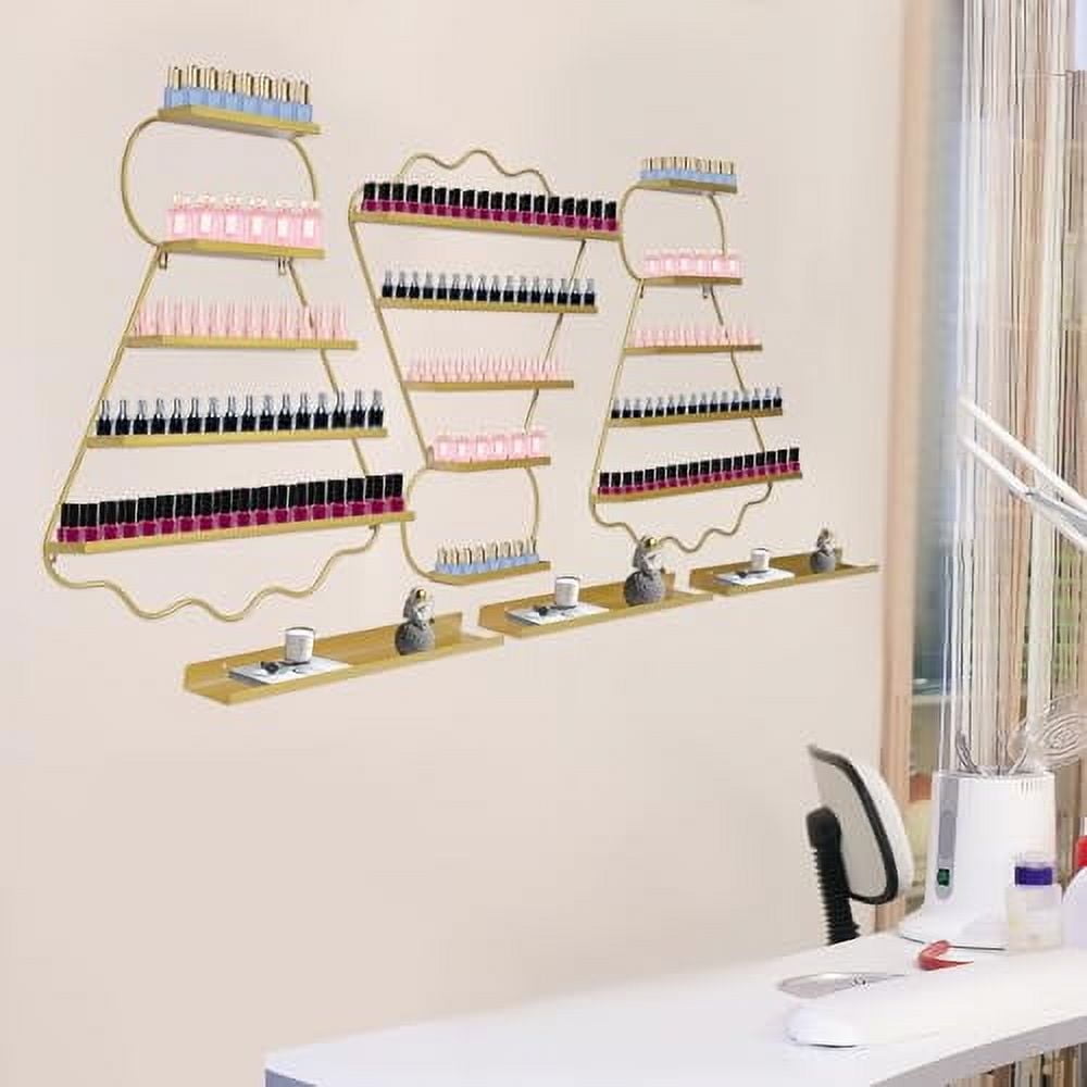 Metal Wall Mounted Nail Polish Storage Racks 5 Tiers Gold Display Rack ...