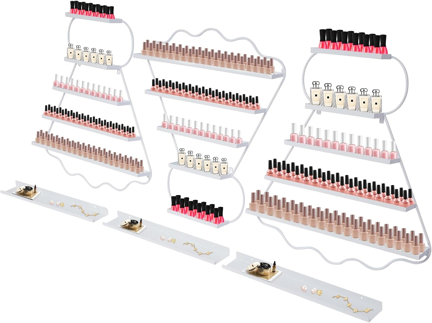 Metal Wall Mounted Nail Polish Storage Racks 5 Tiers White Display Rack ...