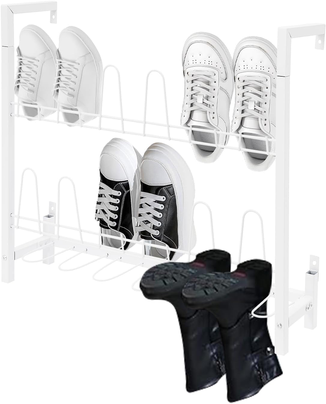 Metal Wall Mounted Shoe Rack, Premium White Metal Hanging Wall Shoe ...