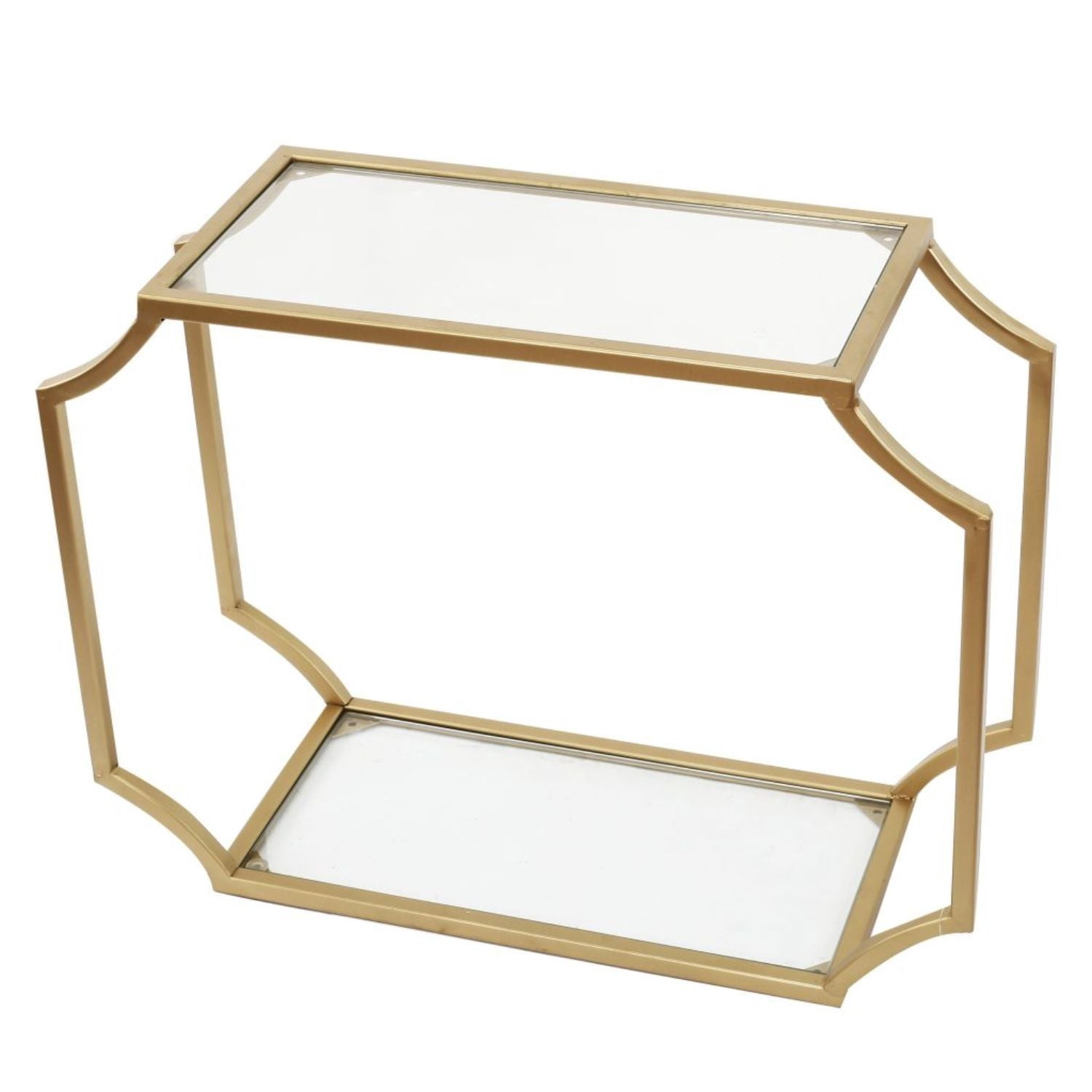 Metal Wall Shelf with Two Glass Shelves and Smooth Chamfered Corners ...