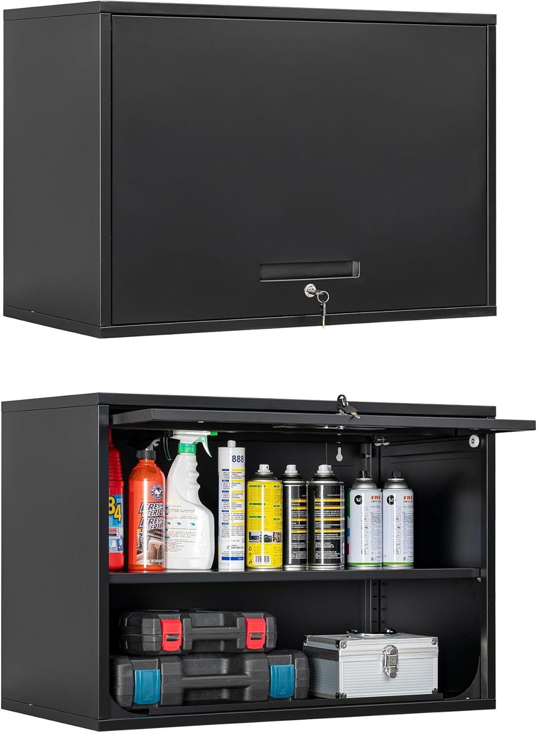 Metal Wall Storage Cabinet with 1 Shelving Garage Storage Cabinet with ...