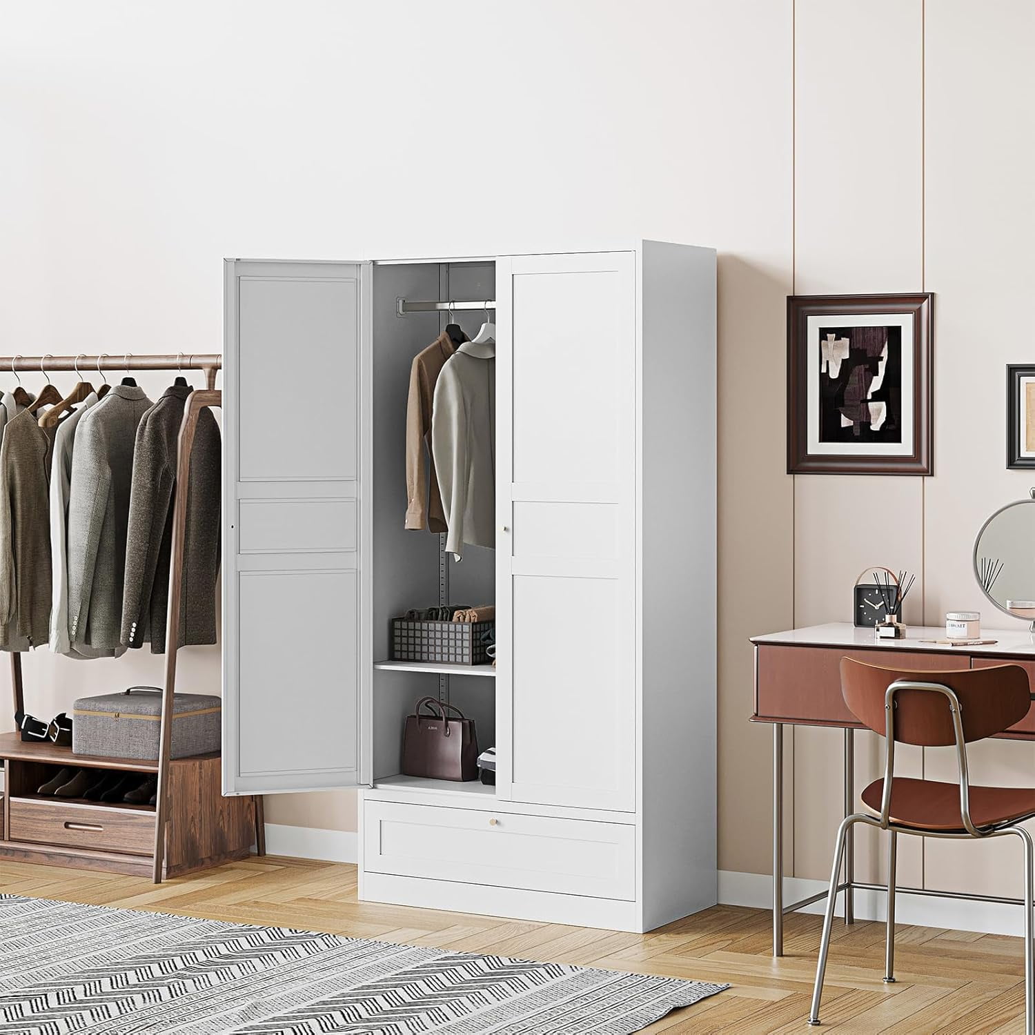 Metal Wardrobe Armoire Wardrobe Closet with Drawers Clothing Locker ...