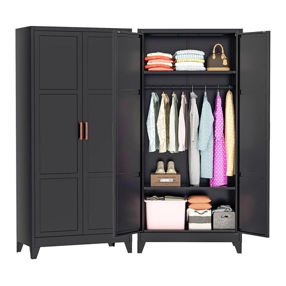 Metal Wardrobe Cabinet, 19" D x 36" W x 72" H Metal Wardrobe Closet ...