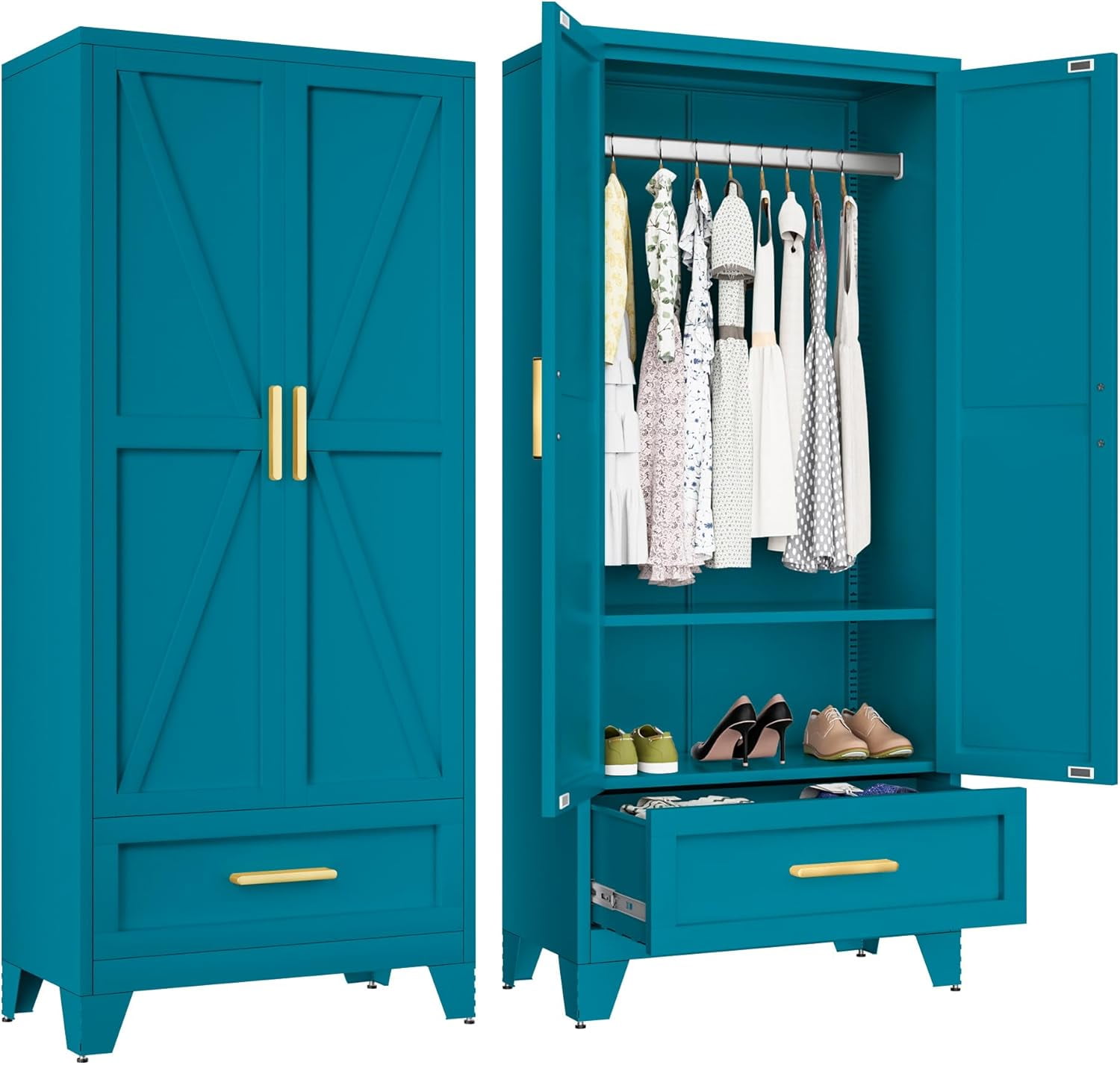 Metal Wardrobe Cabinet,71 Armoire Wardrobe Closet with Drawers and ...