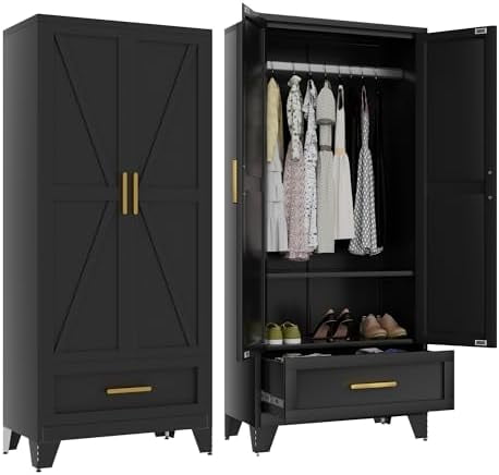 Metal Wardrobe Cabinet,71 Armoire Wardrobe Closet with Drawers and ...