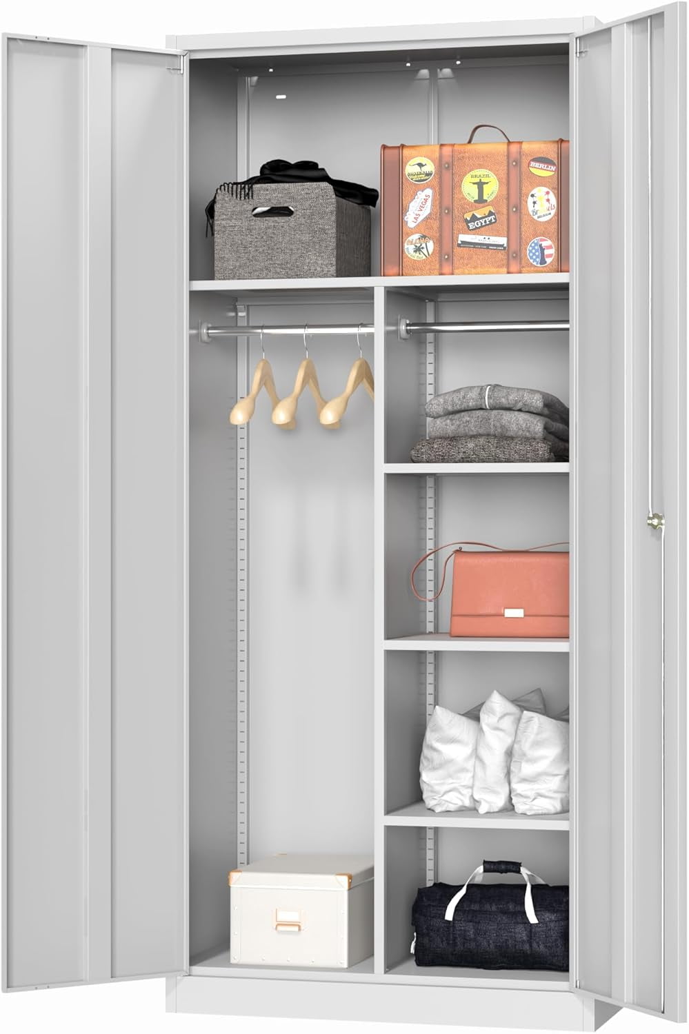 Metal Wardrobe Cabinet, 71" Lockable Wardrobe Closet with Adjustable ...