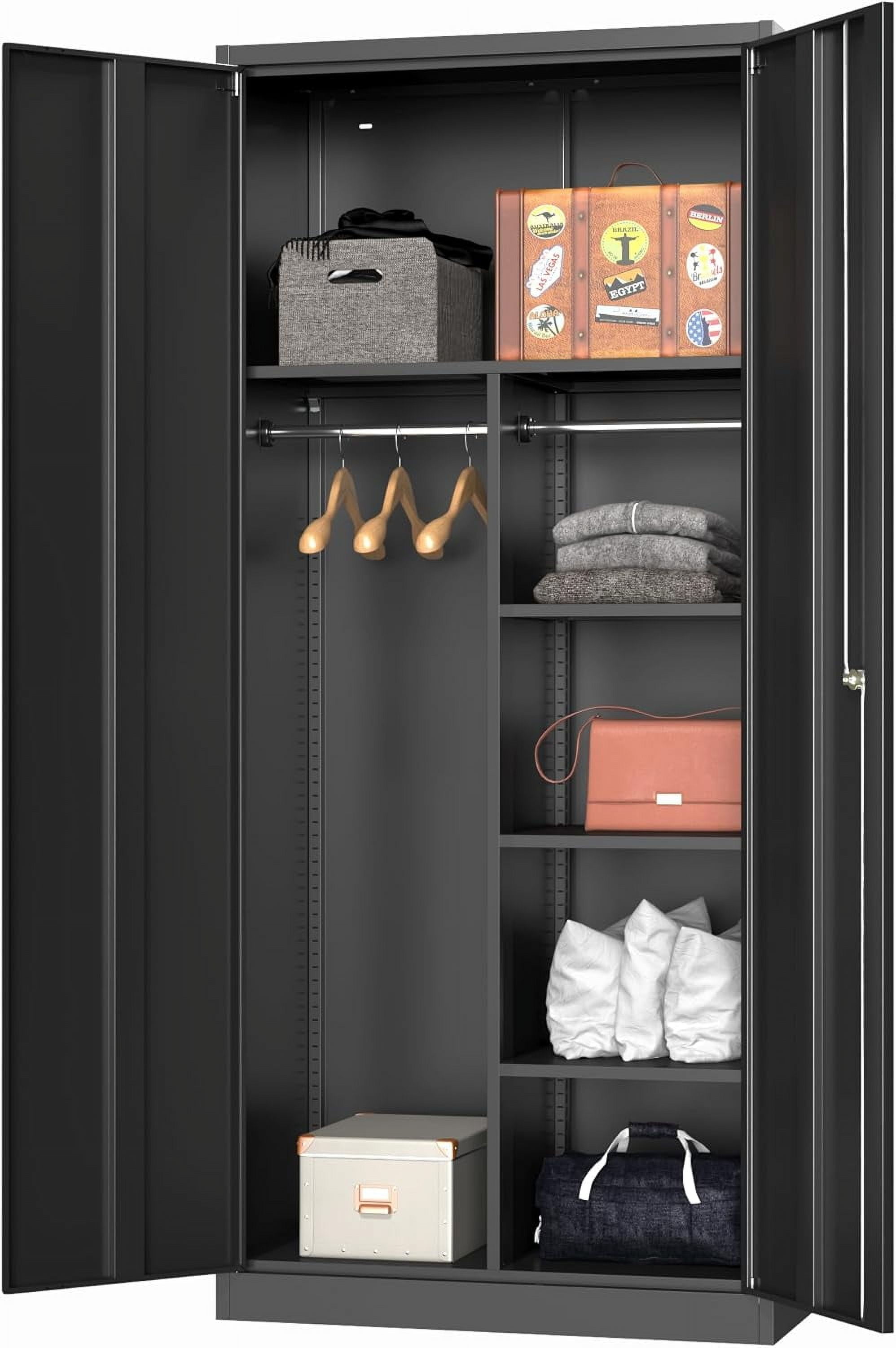 Metal Wardrobe Cabinet, 71" Lockable Wardrobe Closet with Adjustable ...