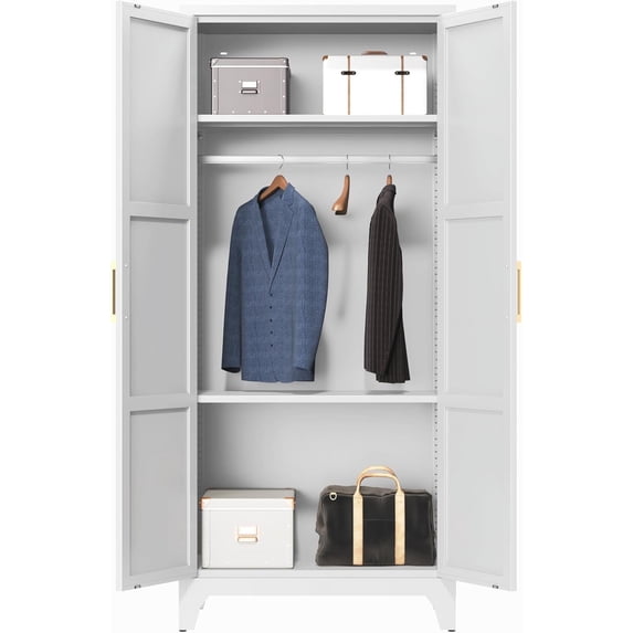 Metal Wardrobe Cabinet with Hanging Rod, 71" Wardrobe Closet with 2 ...