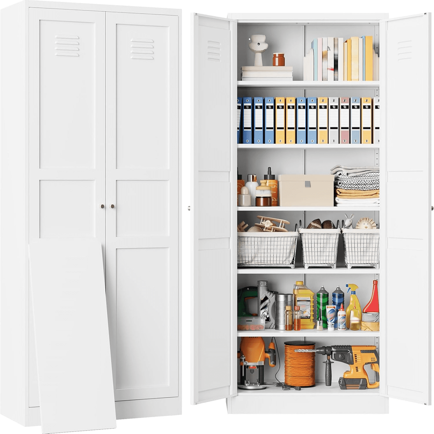 Metal Wardrobe Cabinet with Hanging Rod Black Armoire Wardrobe Closet ...