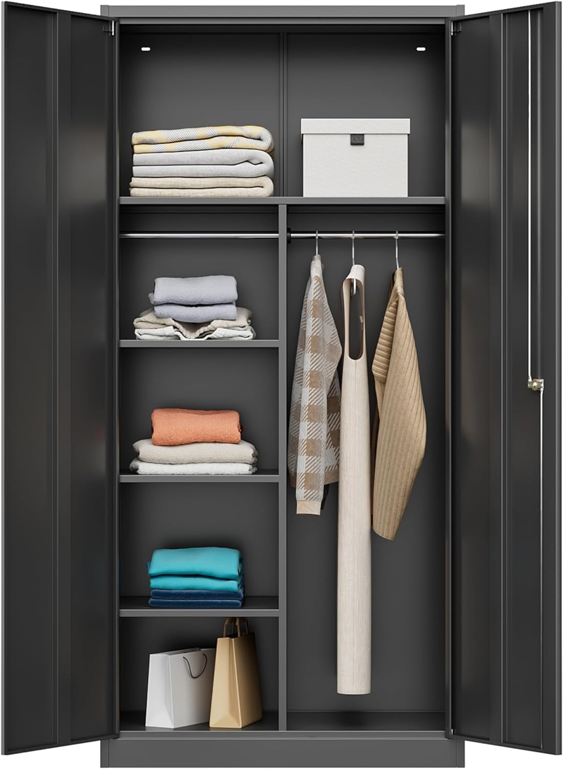 Metal Wardrobe Cabinet with Hanging Rod,Metal Armoire Wardrobe Closet ...