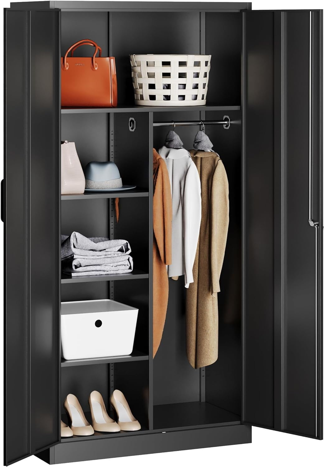 Metal Wardrobe Cabinet with Lock,72" Armoire Closet with Hanging Rod ...