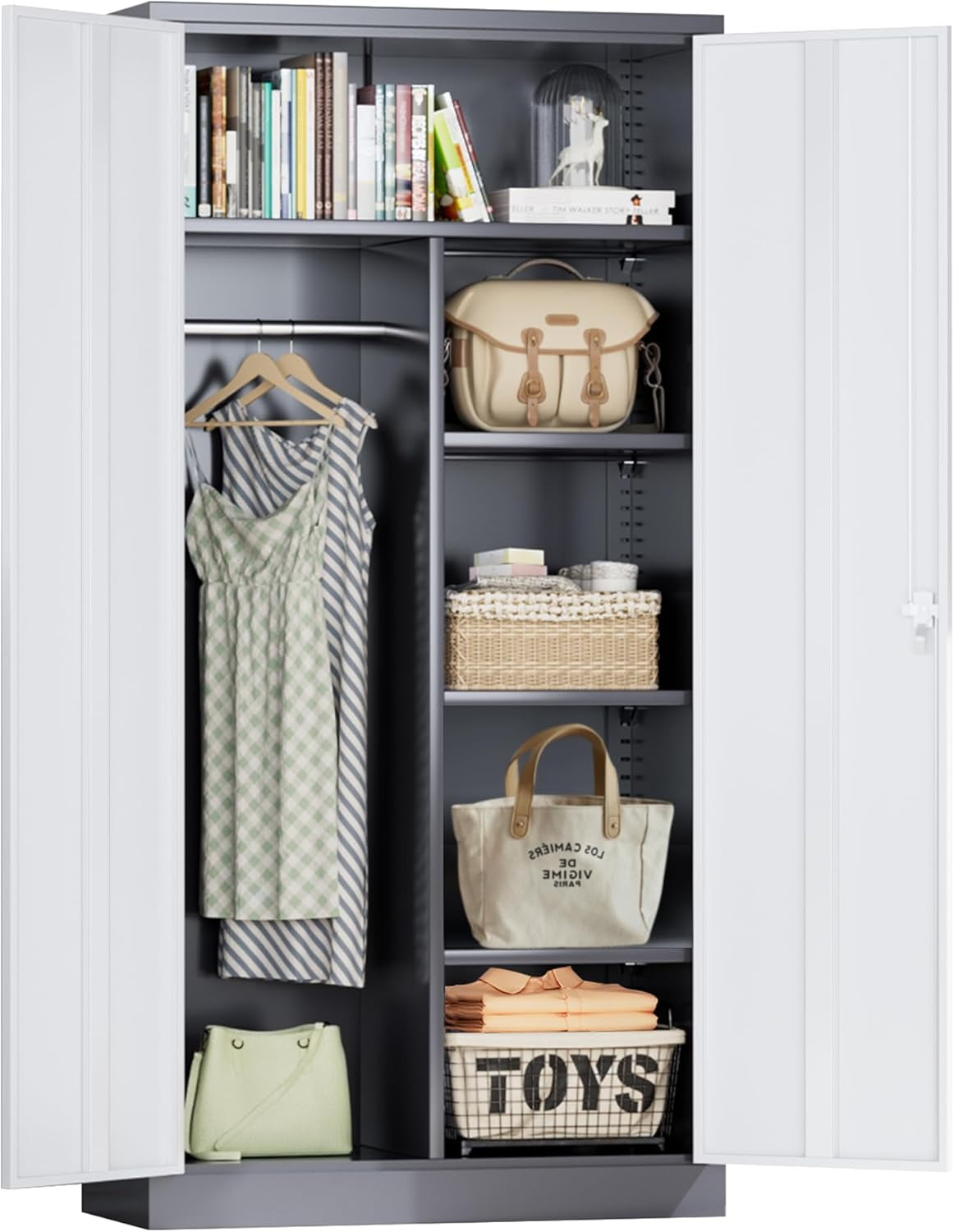 Metal Wardrobe Cabinet with Lock Door, 72" Metal Wardrobe Closet ...