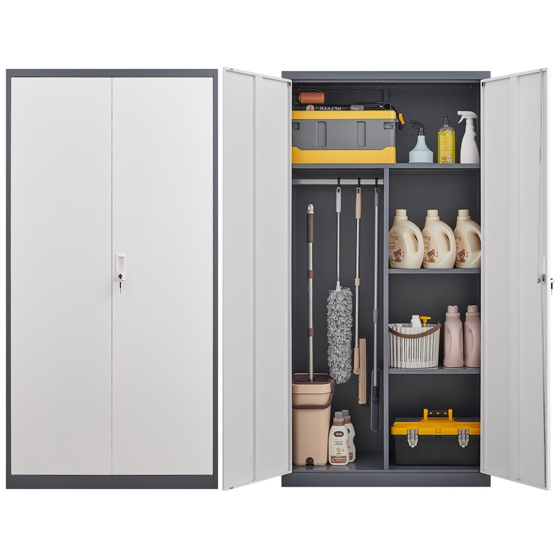 Metal Wardrobe Cabinet with Hanging Rod, 71" Tall Lockable Clothing ...