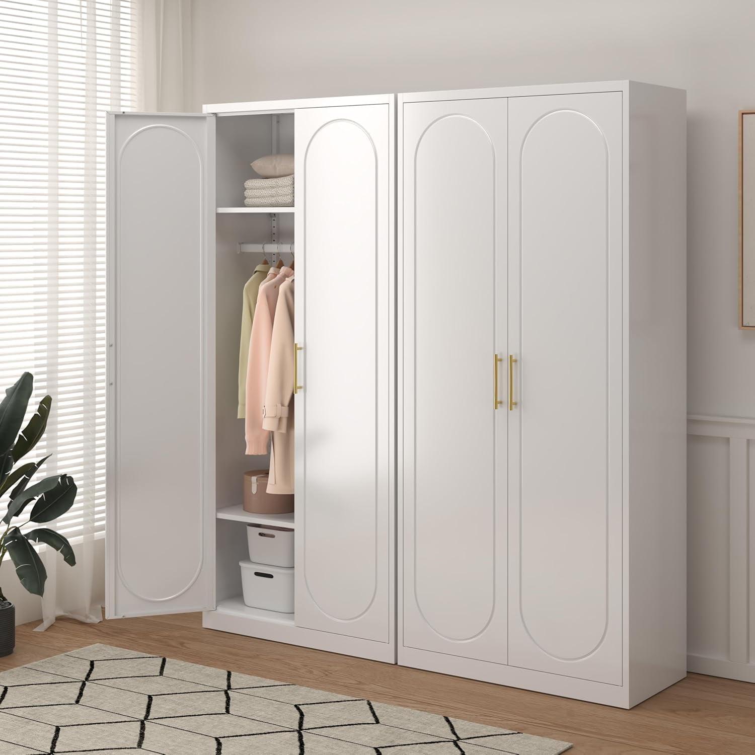 Metal Wardrobe Cabinets，Armoire Wardrobe Closet with Hanging Rod ...