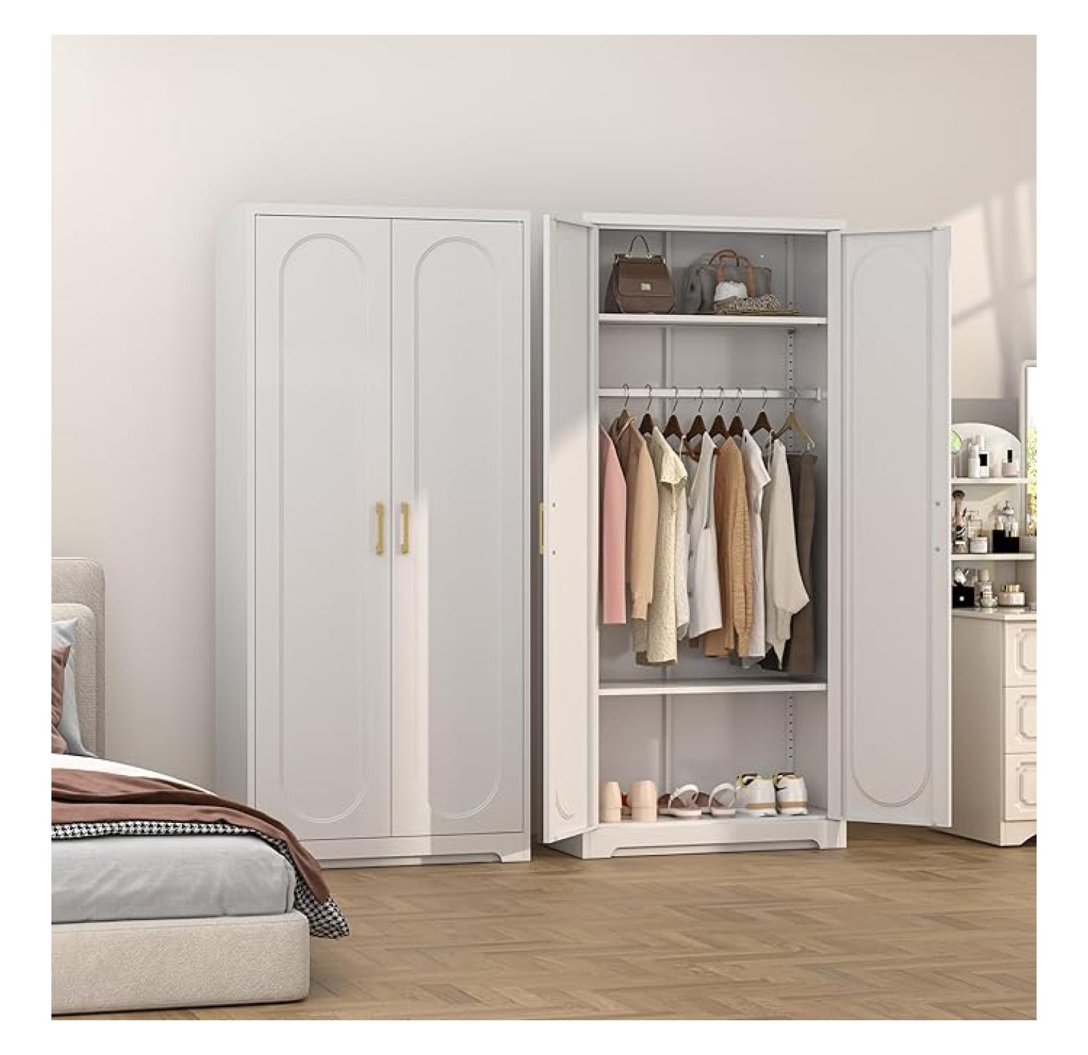 Metal Wardrobe Cabinets,Armoire Wardrobe Closet with Hanging Rod ...