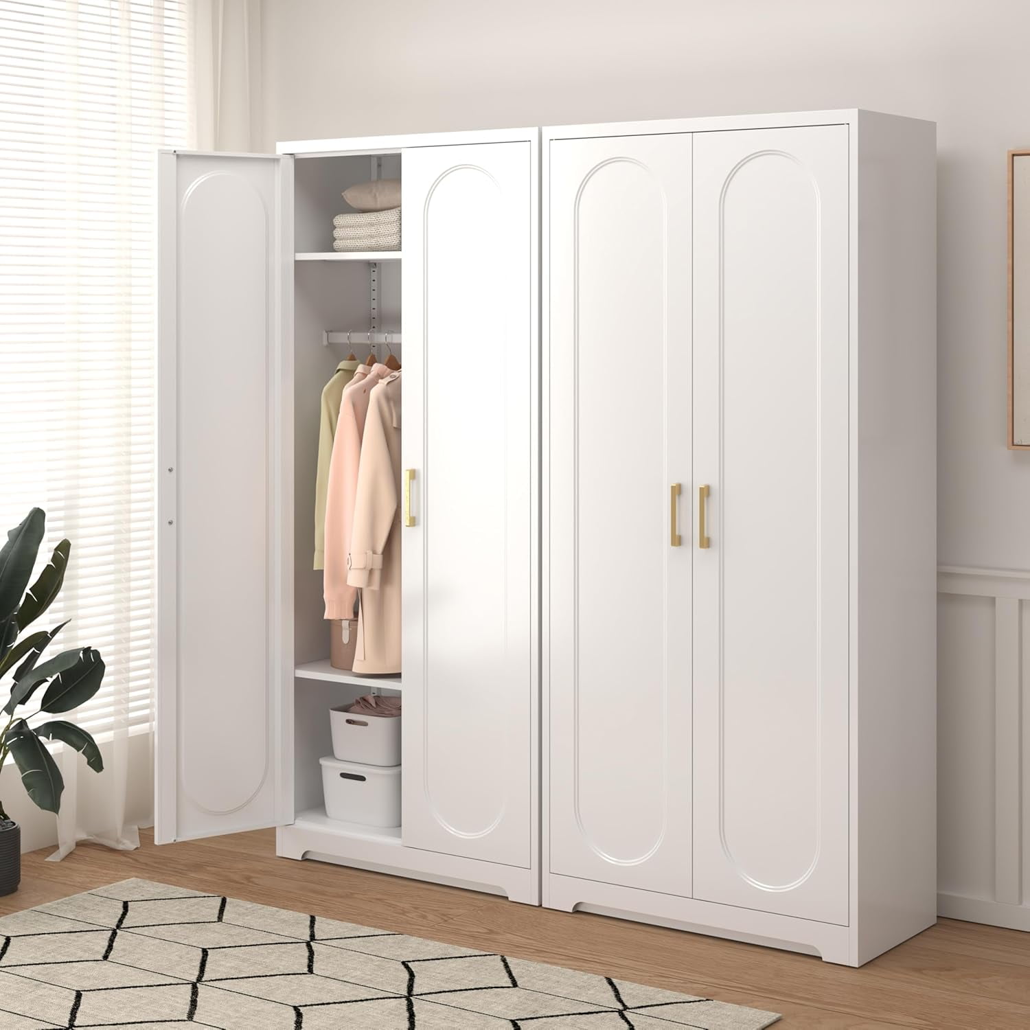 Metal Wardrobe Cabinets，Armoire Wardrobe Closet with Hanging Rod ...