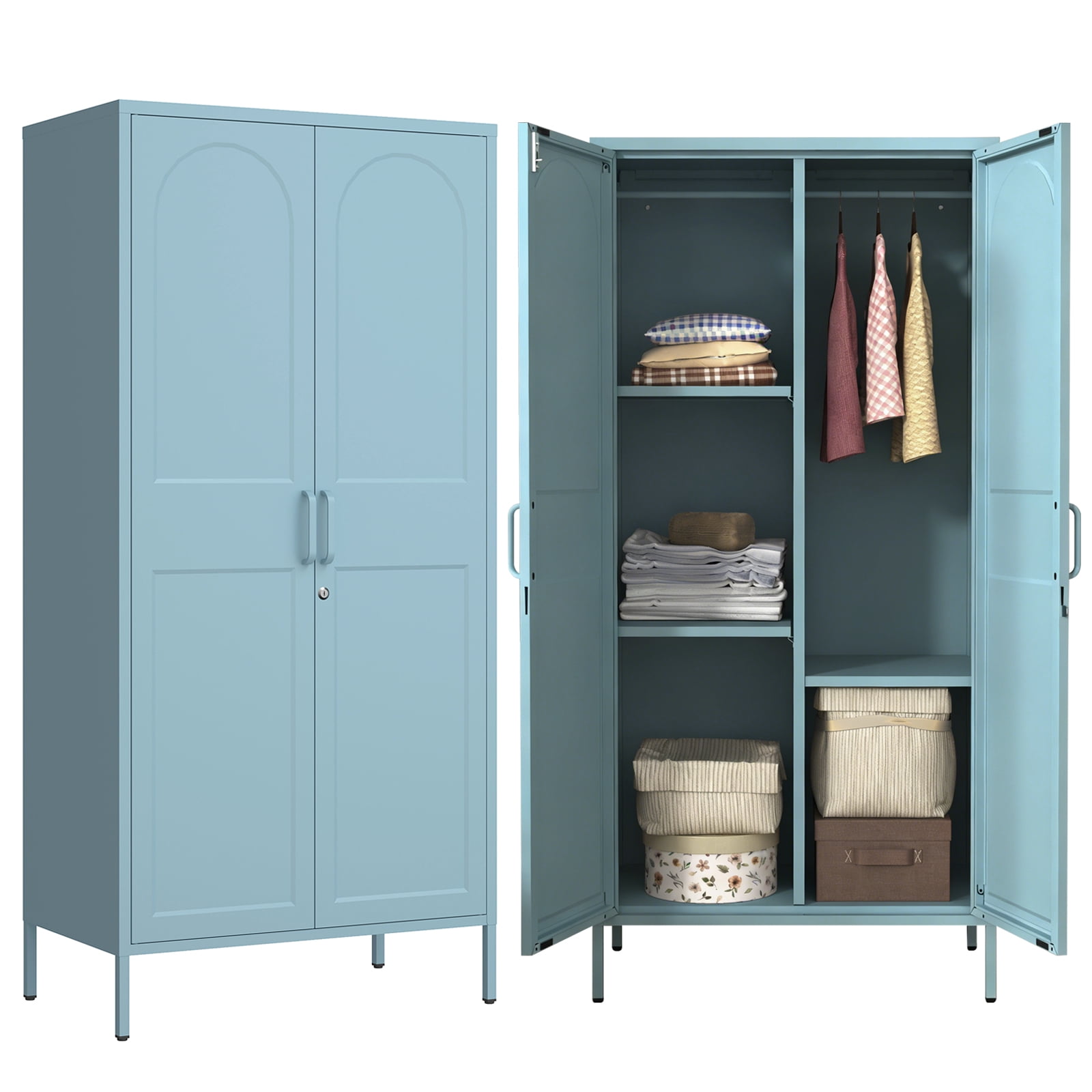 67" Industrial Lockable Metal 2-Door Wardrobe Storage Cabinet with ...