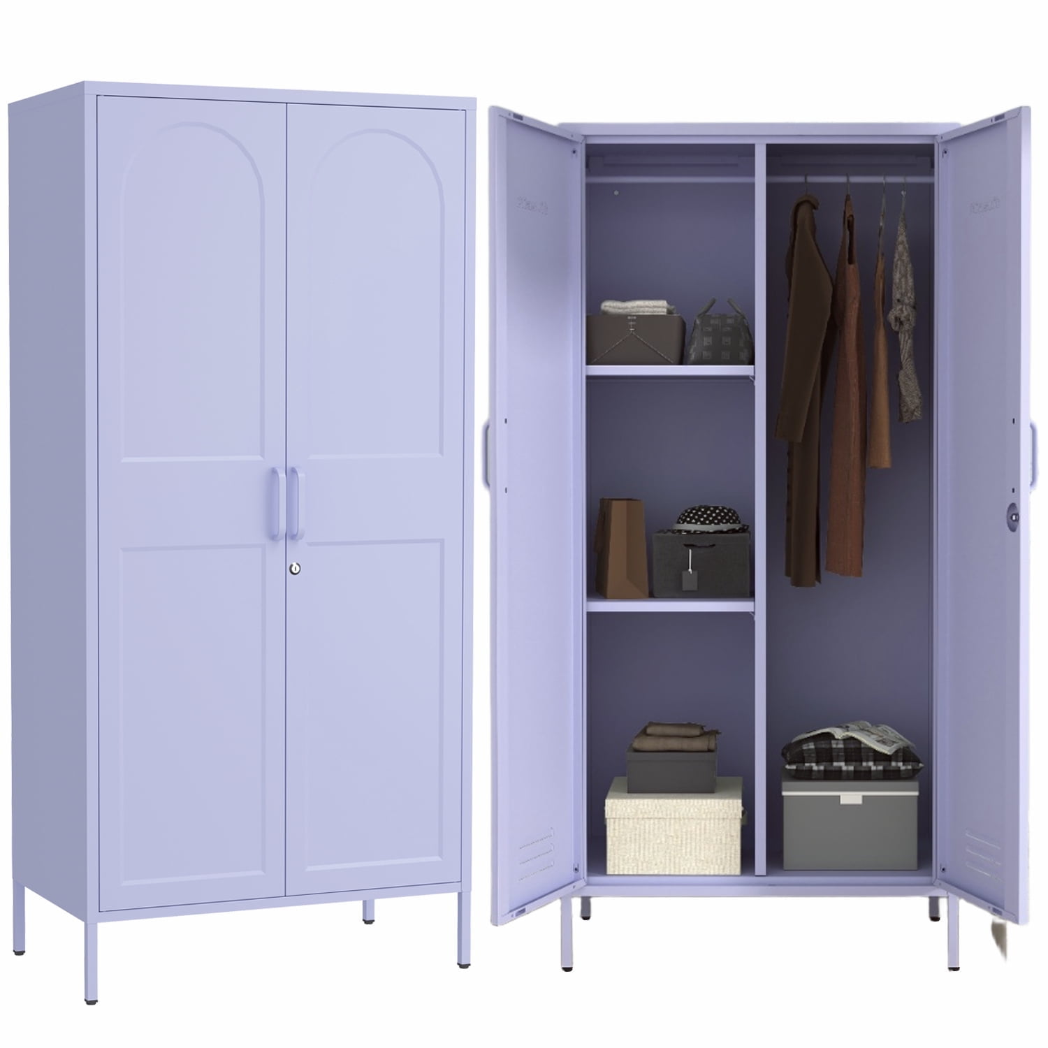 Metal Wardrobe Closet 67 " Lockable Metal Storage Cabinet With ...