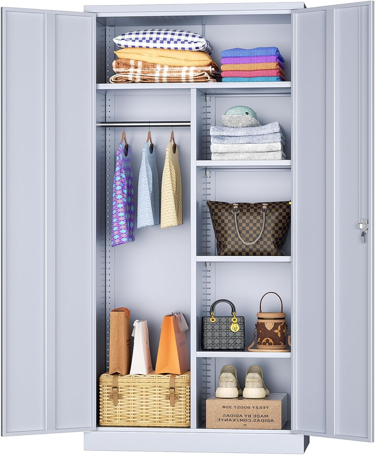 Metal Wardrobe Closet, 72" Locking Storage Wardrobe Cabinet with Doors ...