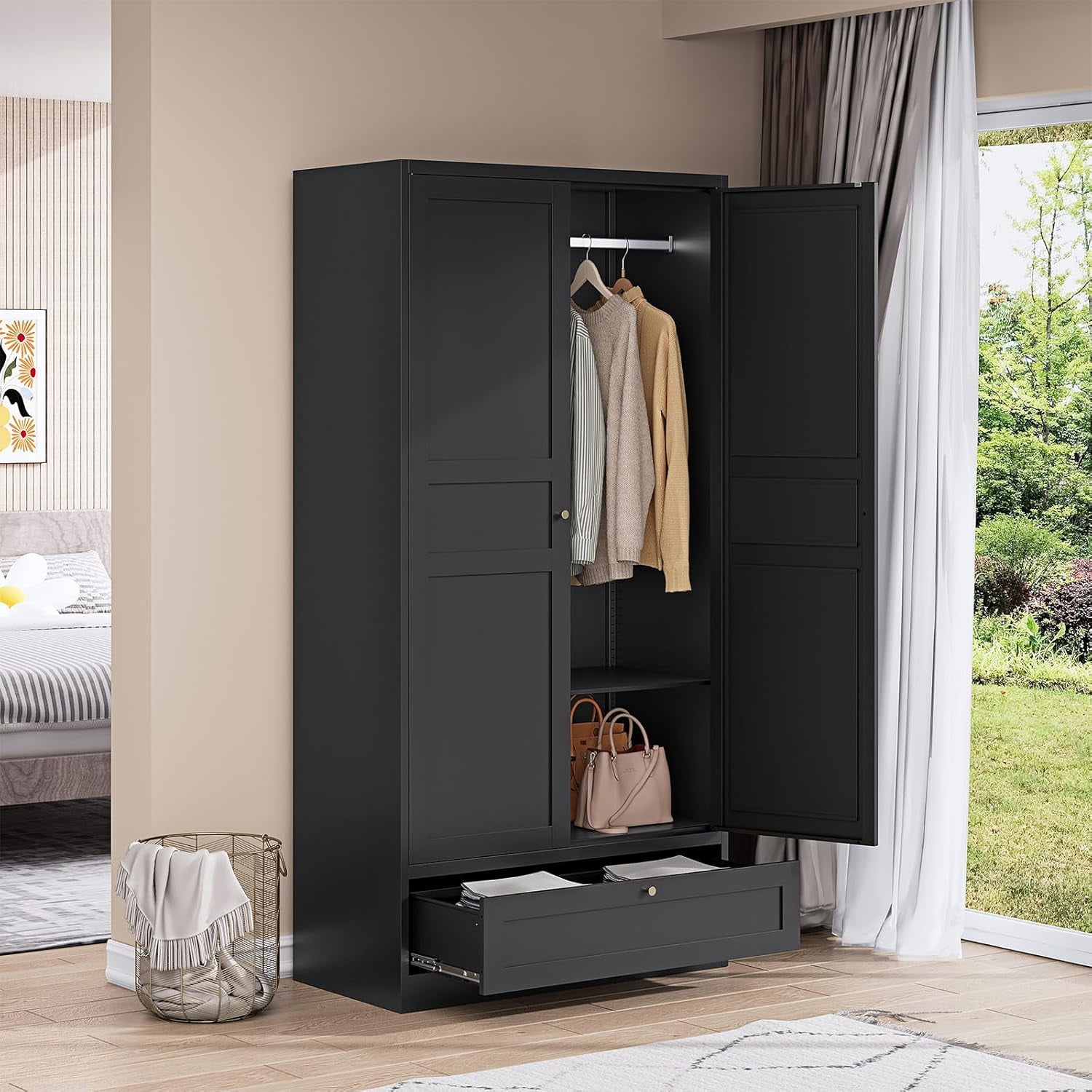 Metal Wardrobe Closet Cabinet Armoire Wardrobe Closets Storage Cabinets ...