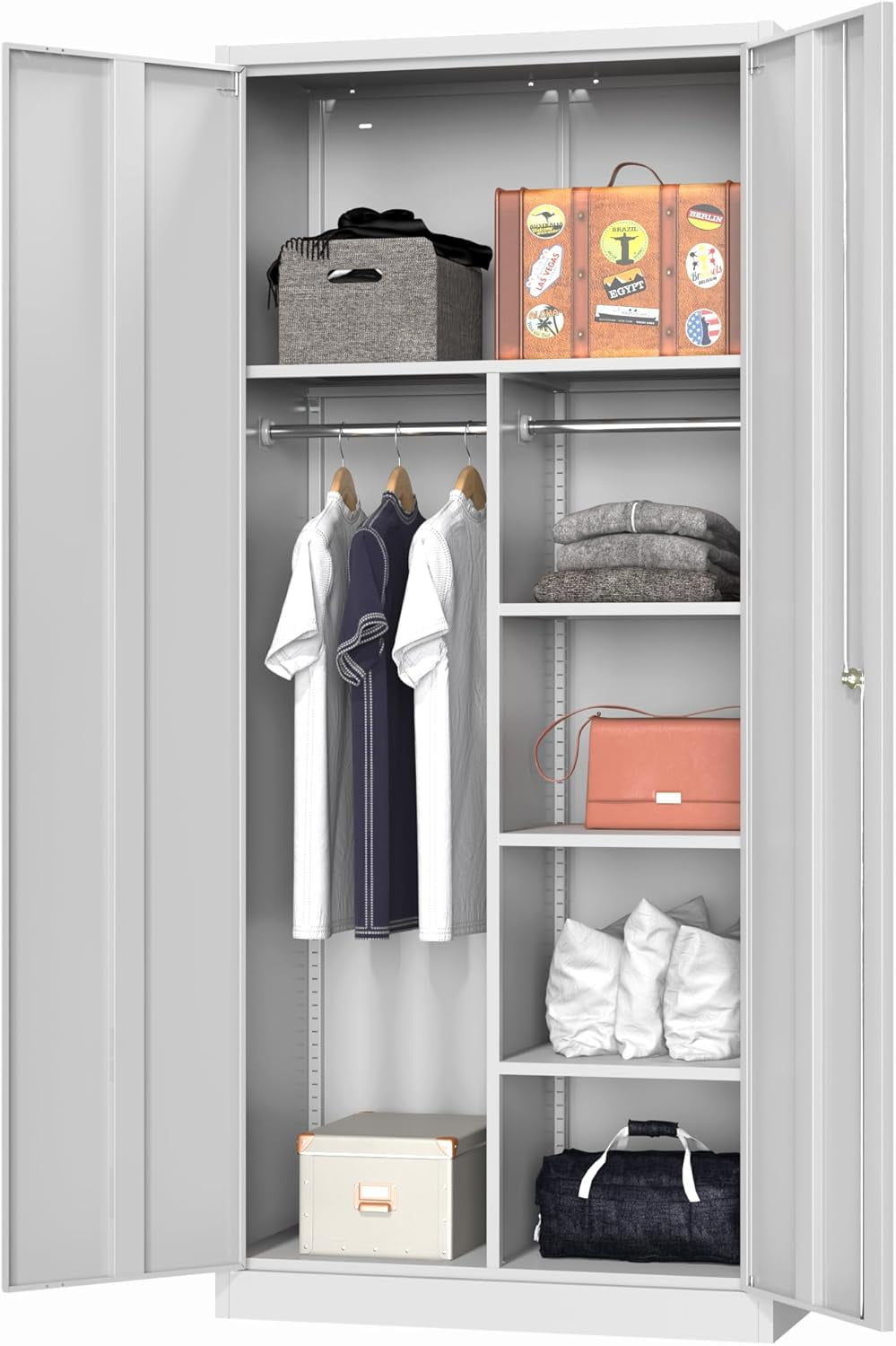 Metal Wardrobe Closet Cabinet with Locking Doors, 71" Metal Storage ...