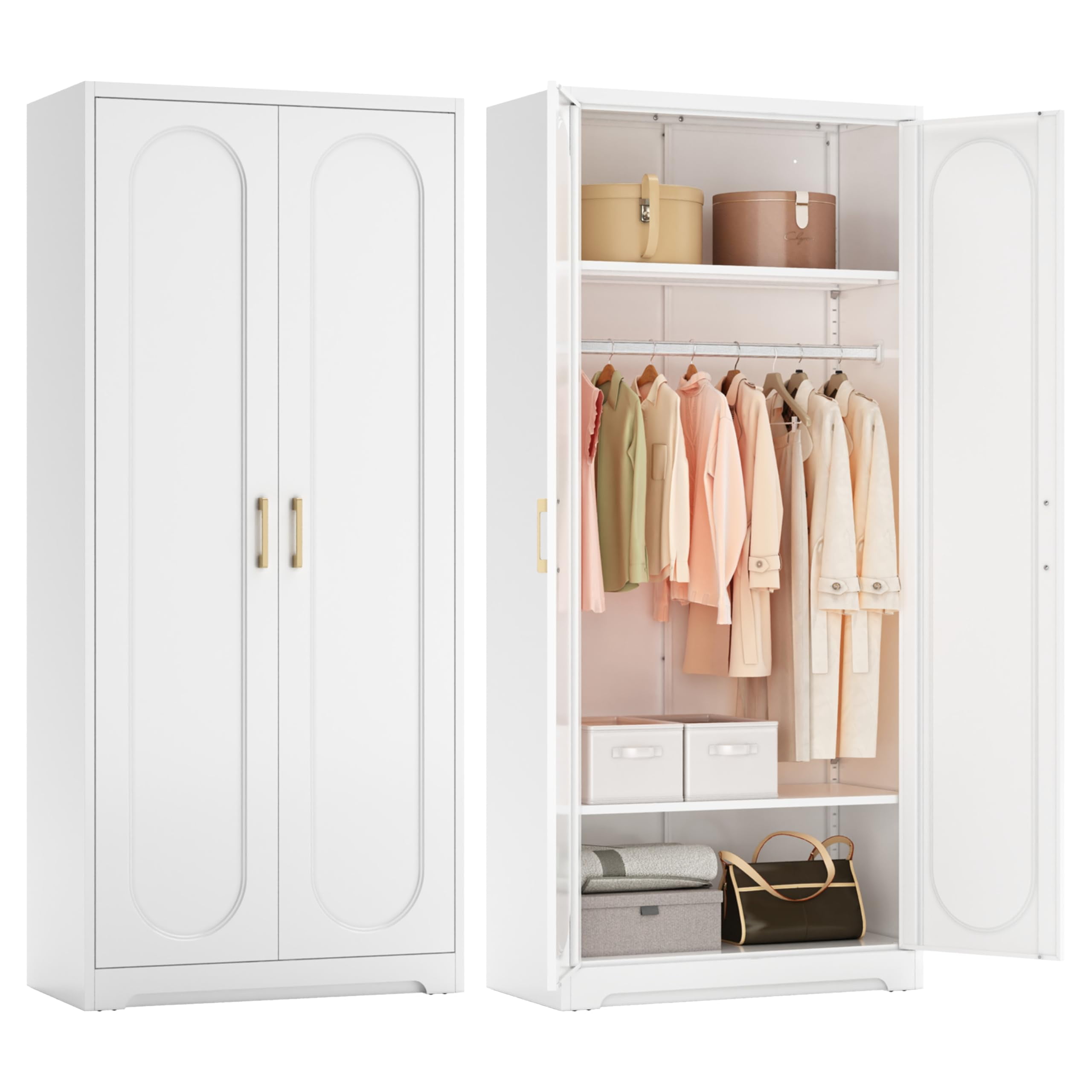 Metal Wardrobe Closet for Hanging Clothes, 71 Inch Tall Freestanding ...