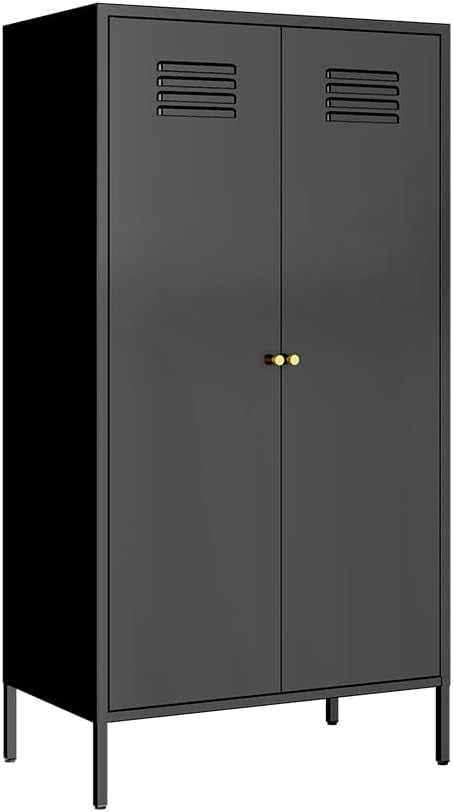 Metal Wardrobe Coat Cabinet with Adjustable Shelves and Hanging Rod ...