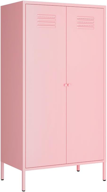Metal Wardrobe Coat Cabinet with Adjustable Shelves and Hanging Rod ...