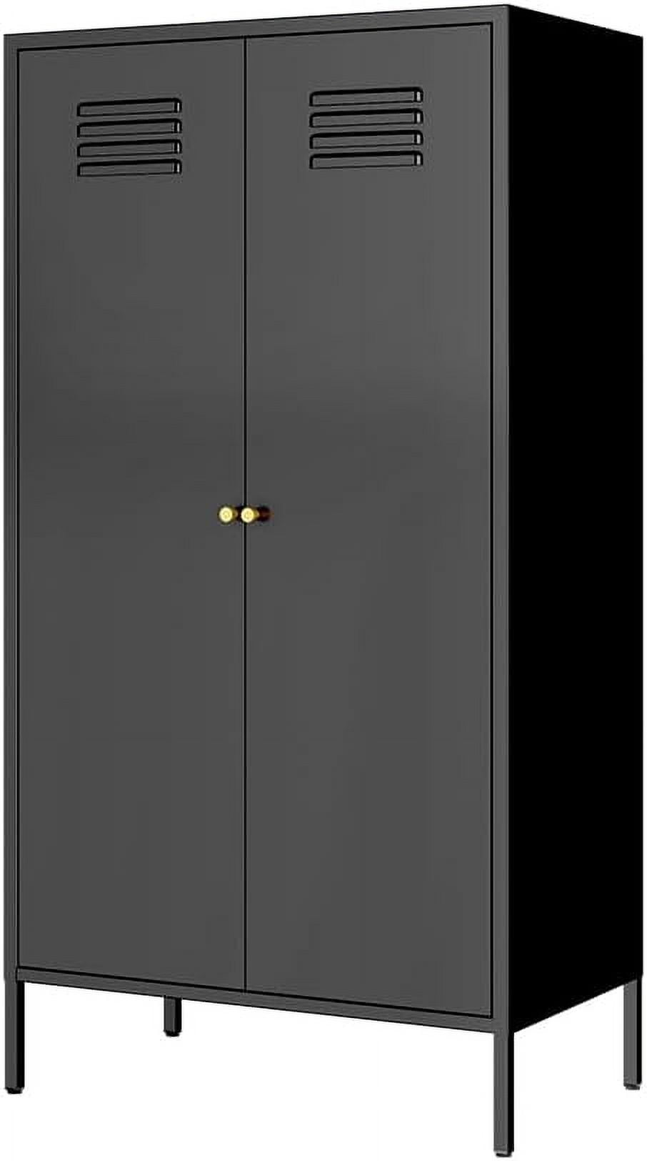 Metal Wardrobe Coat Cabinet with Adjustable Shelves and Hanging Rod ...