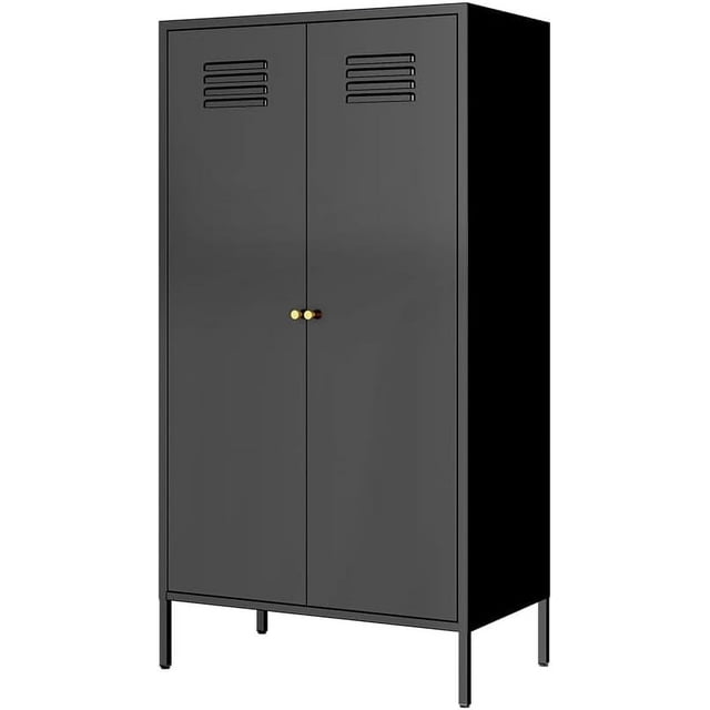 Metal Wardrobe Coat Cabinet with Adjustable Shelves and Hanging Rod ...