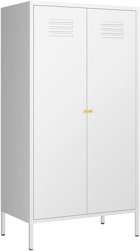 Metal Wardrobe Coat Cabinet with Adjustable Shelves and Hanging Rod ...