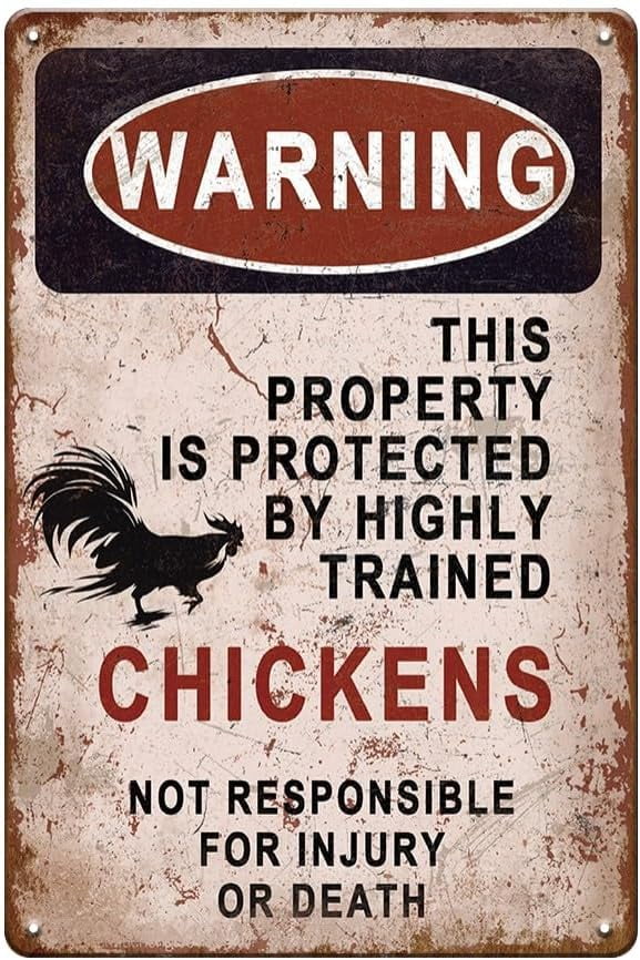Metal Warning Chicken Signs for Coop Funny Outdoor - Vintage Tin Sign ...