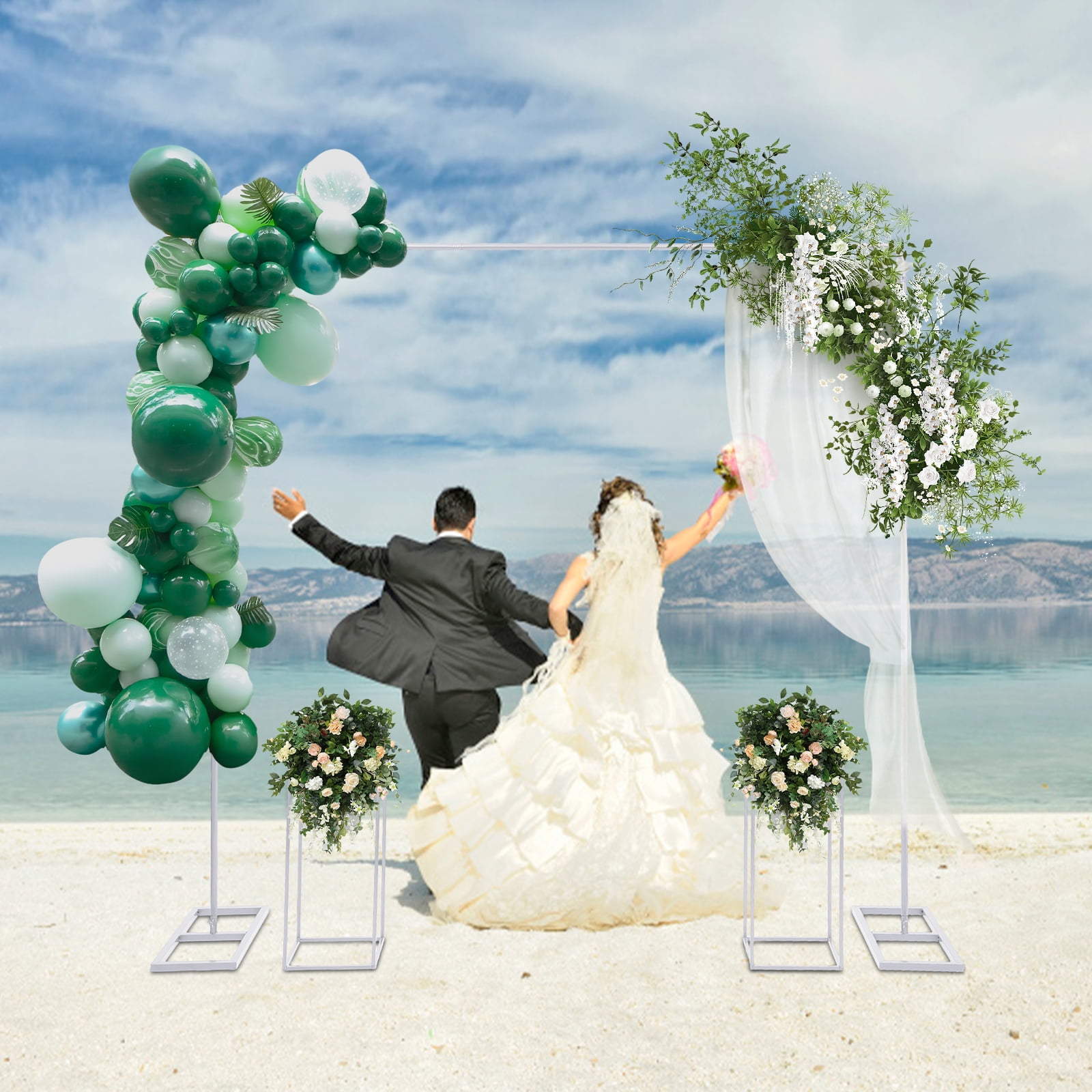 Metal Wedding Stand, Modern White Balloon Stand with Flower Stands ...