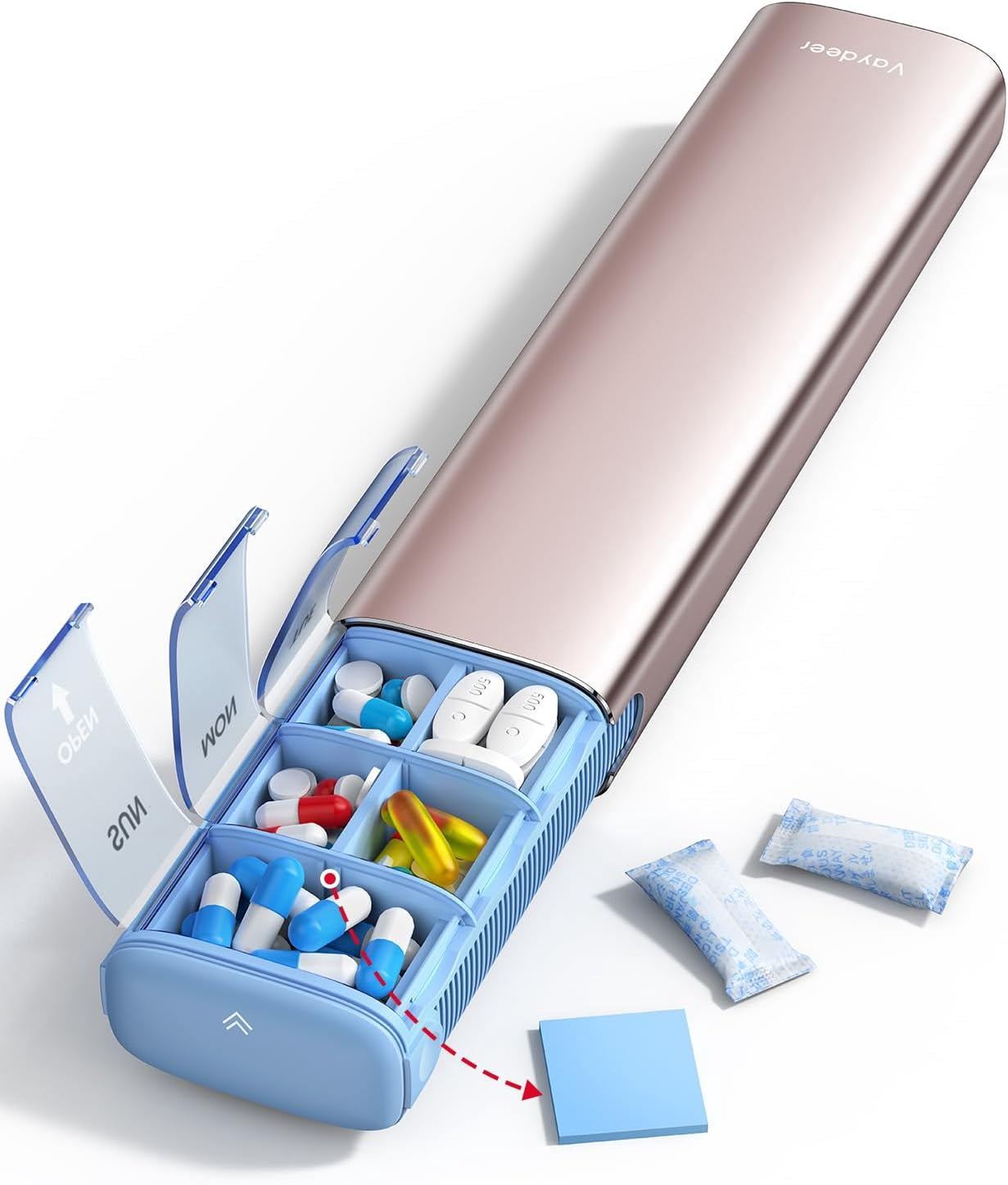 Metal Weekly Pill Organizer – Moisture-Proof Travel Pill Organizer with ...