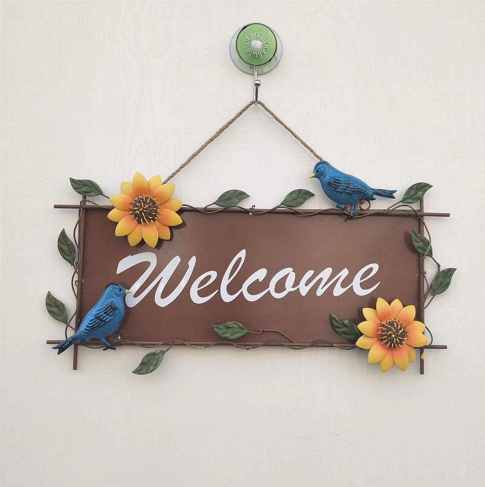 Metal Welcome Sign with Sunflower & Bird Decor Vintage Wall Hanging ...