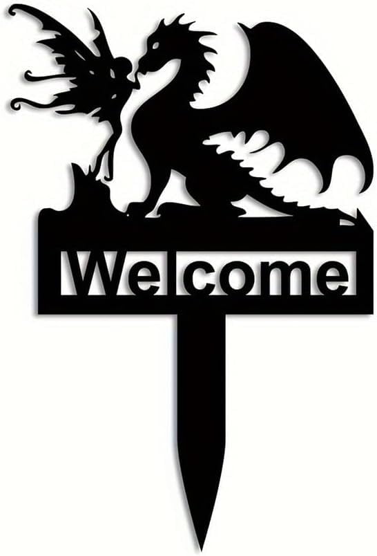 Metal Welcome Stake Garden Sign,Cute Fairy Dragon Metal Decor for ...