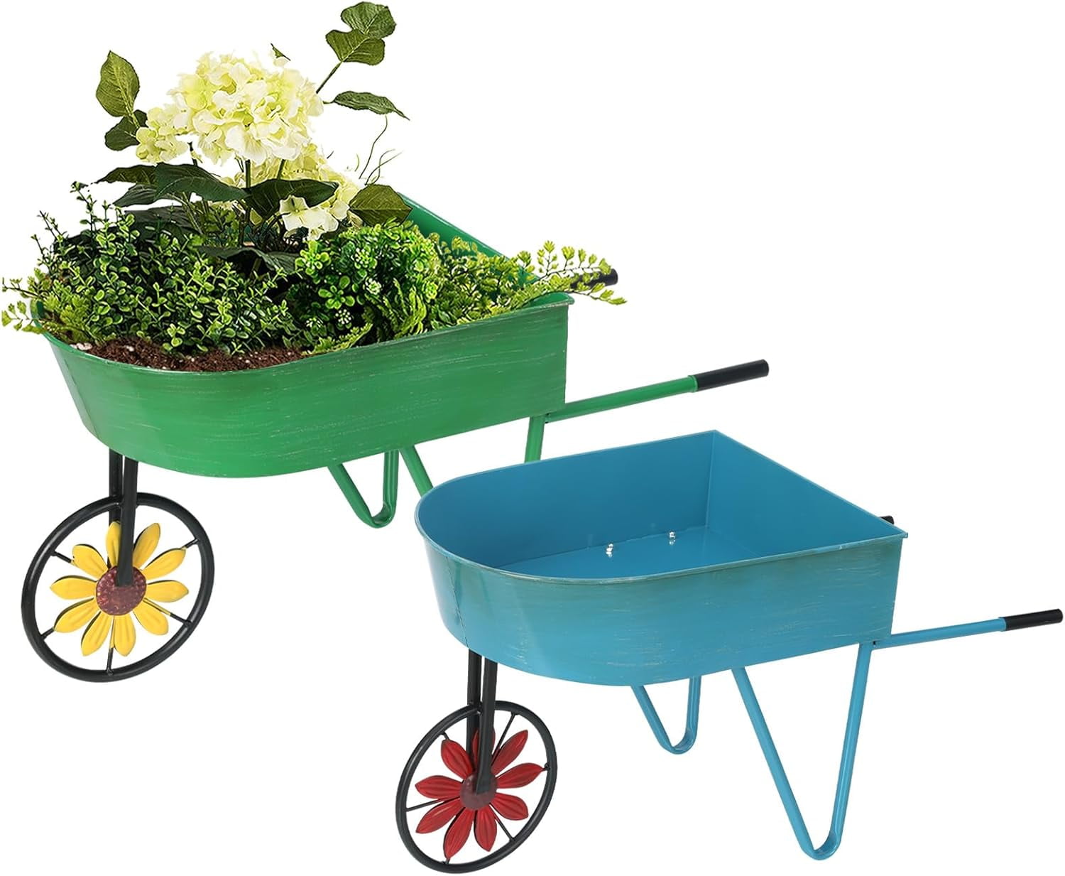 Metal Wheelbarrow Flower Cart Planter, 2 Packs Plant Stands with ...