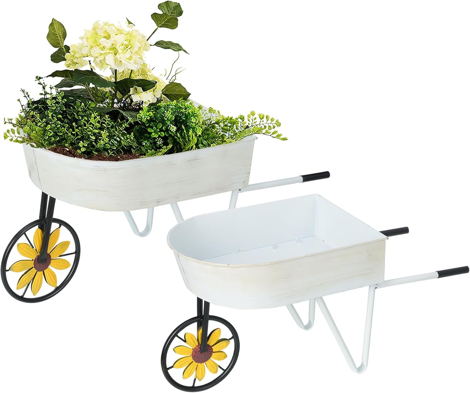 Metal Wheelbarrow Flower Cart Planter, 2 Packs Plant Stands with ...