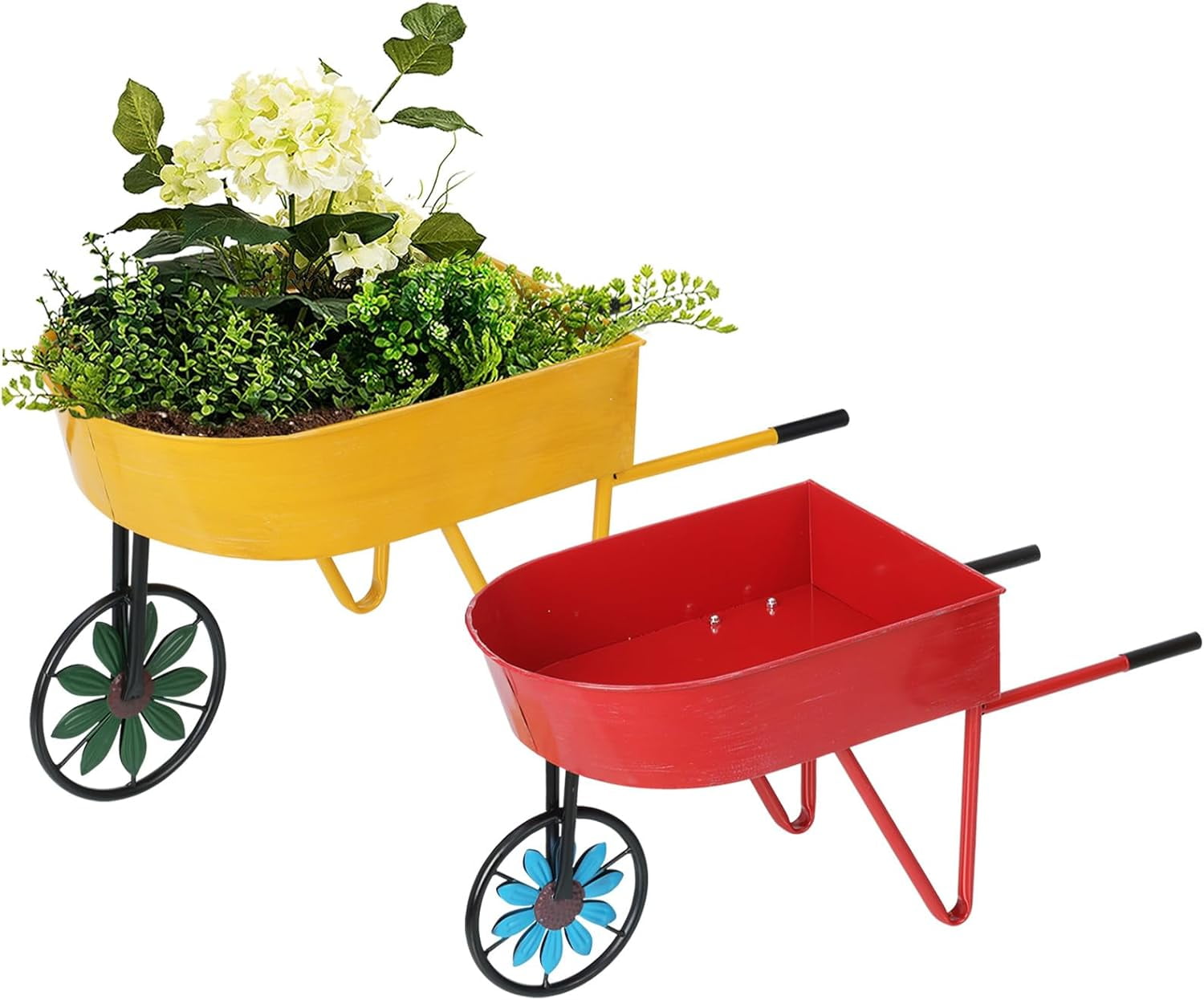Metal Wheelbarrow Flower Cart Planter, 2 Packs Plant Stands with ...