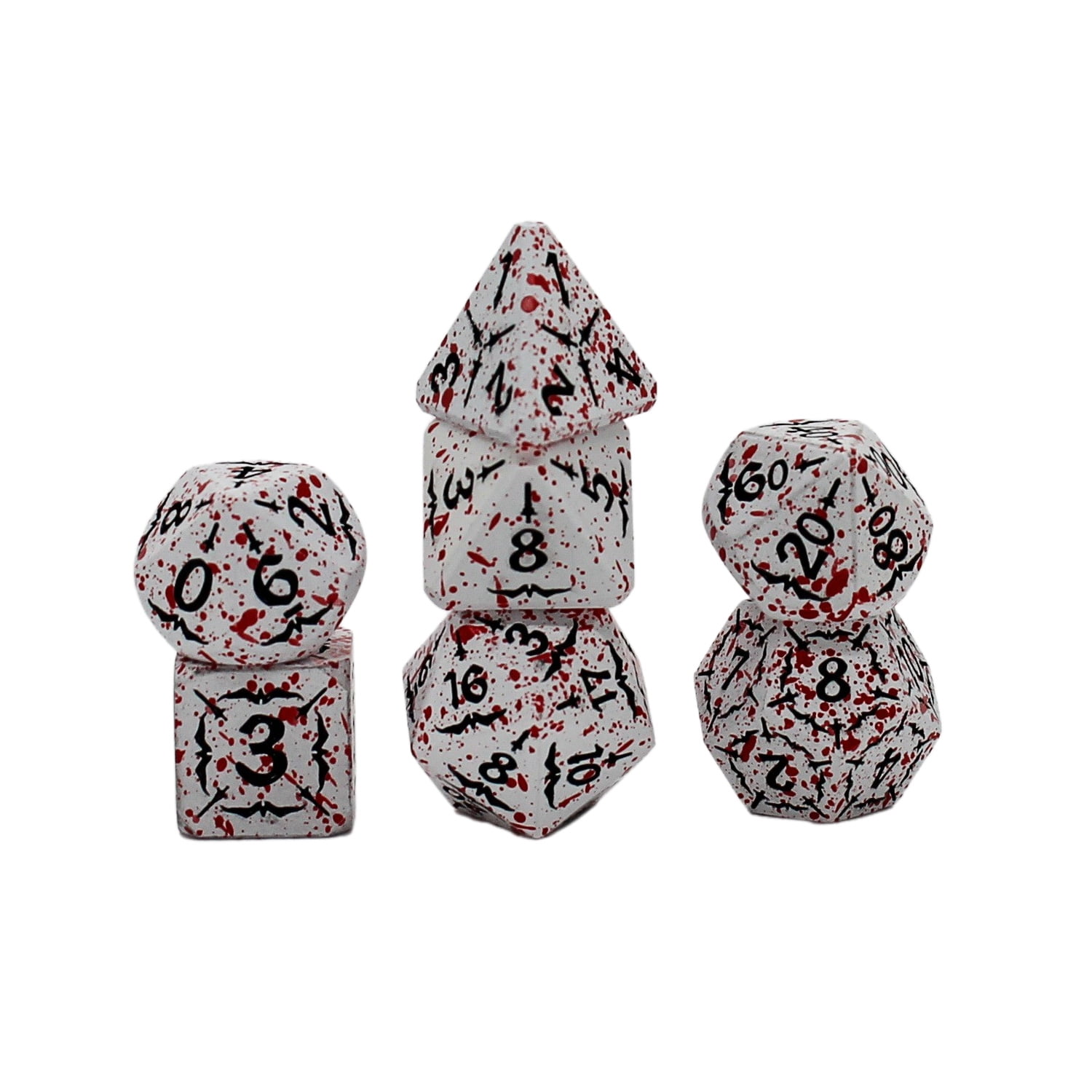 Metal White Blood-Like Paint Splattered Design Dice Set with Display ...